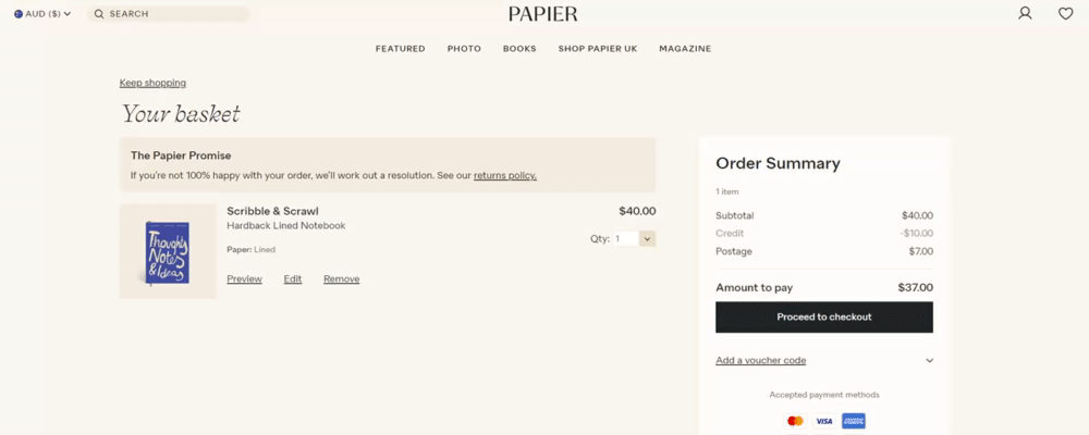 Where do I add my voucher code? – Papier AU
